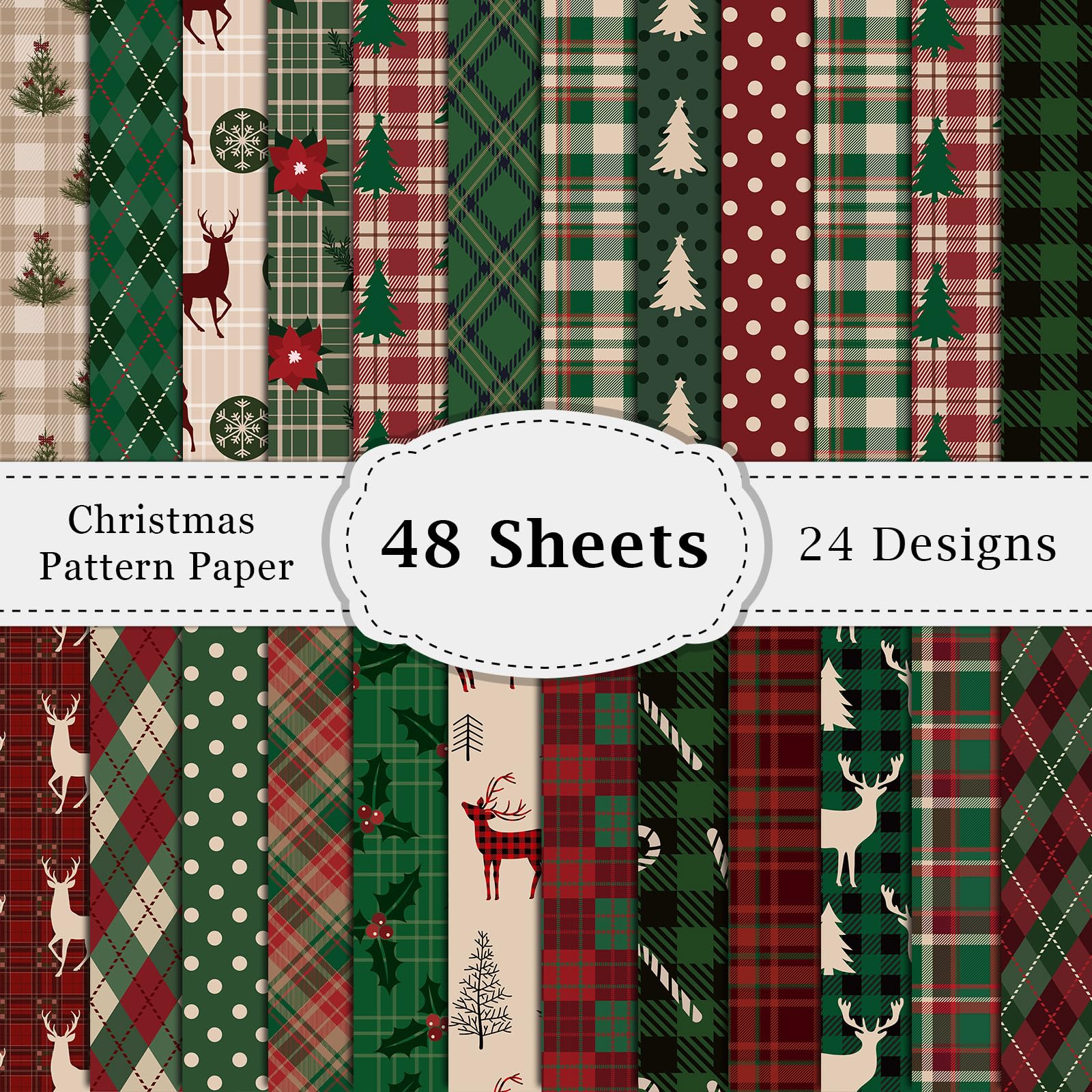 Amazon.com : Lonfliness 48PCS Christmas Pattern Paper 12X12 Merry ...