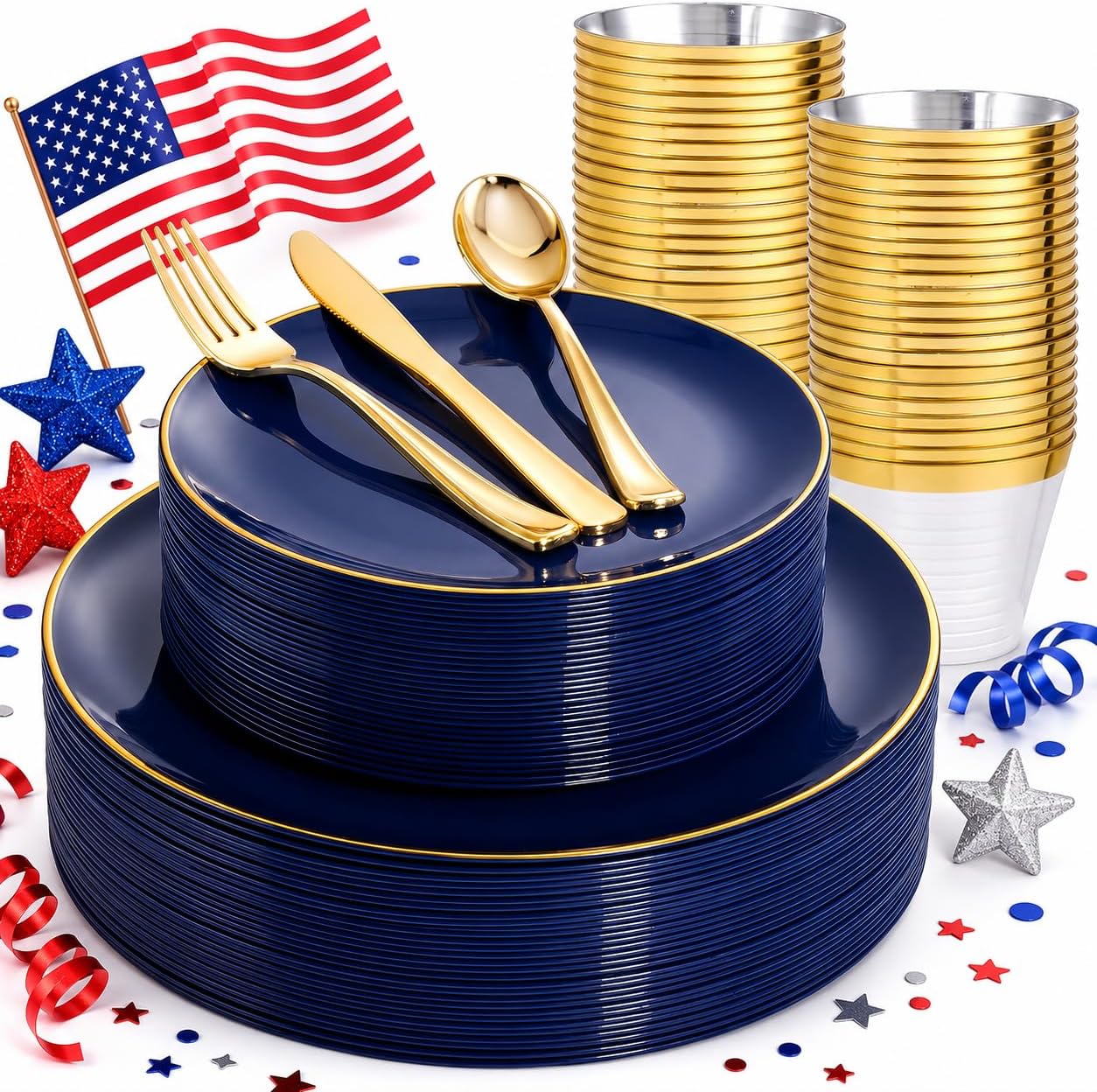 Amazon.com: WDF 150pcs Blue plastic Plates - Navy Blue Plates ...
