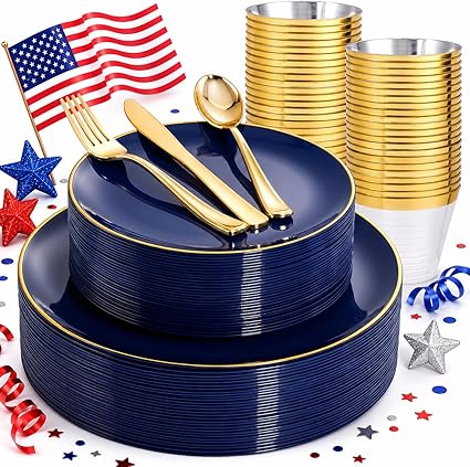 Amazon.com: WDF 150pcs Blue plastic Plates - Navy Blue Plates ...