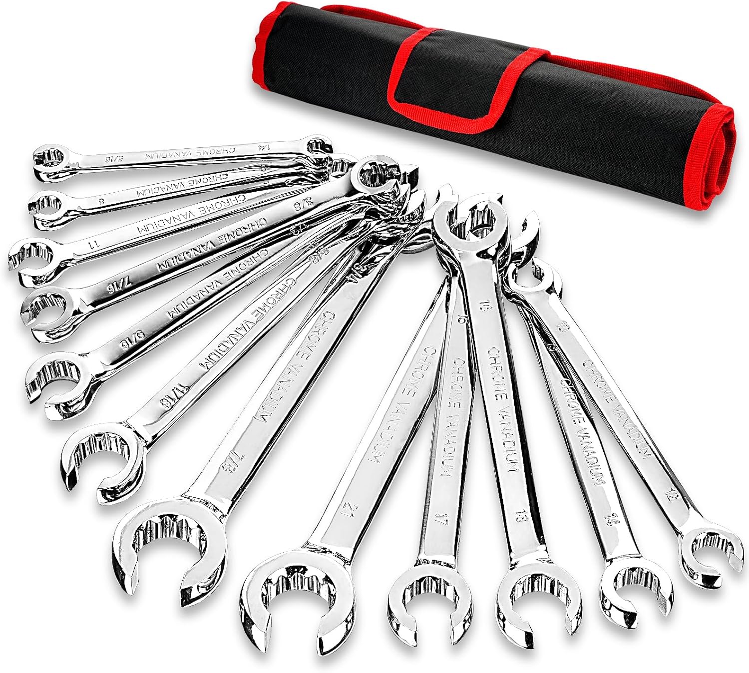 BILITOOLS 12-Piece Flare Nut Wrench Set, Metric & Standard, 12-Point ...