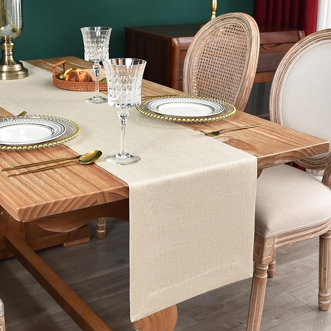 Amazon.com: NEWISHER Farmhouse Rustic Table Runner Solid Beige ...