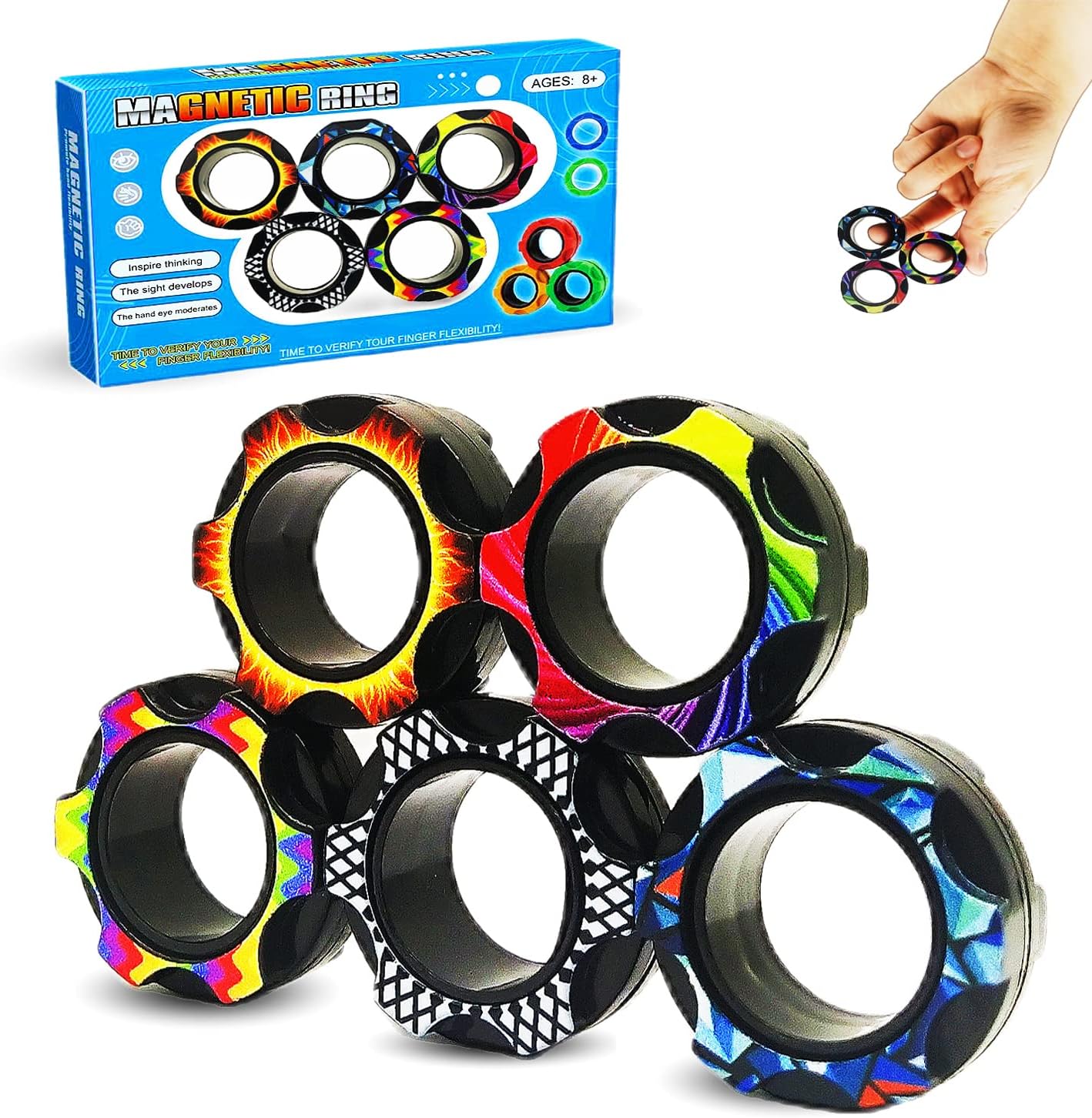 Steemjoey 5Pcs Magnetic Rings Fidget Toys, Stress Relief Magnetic Rings ...