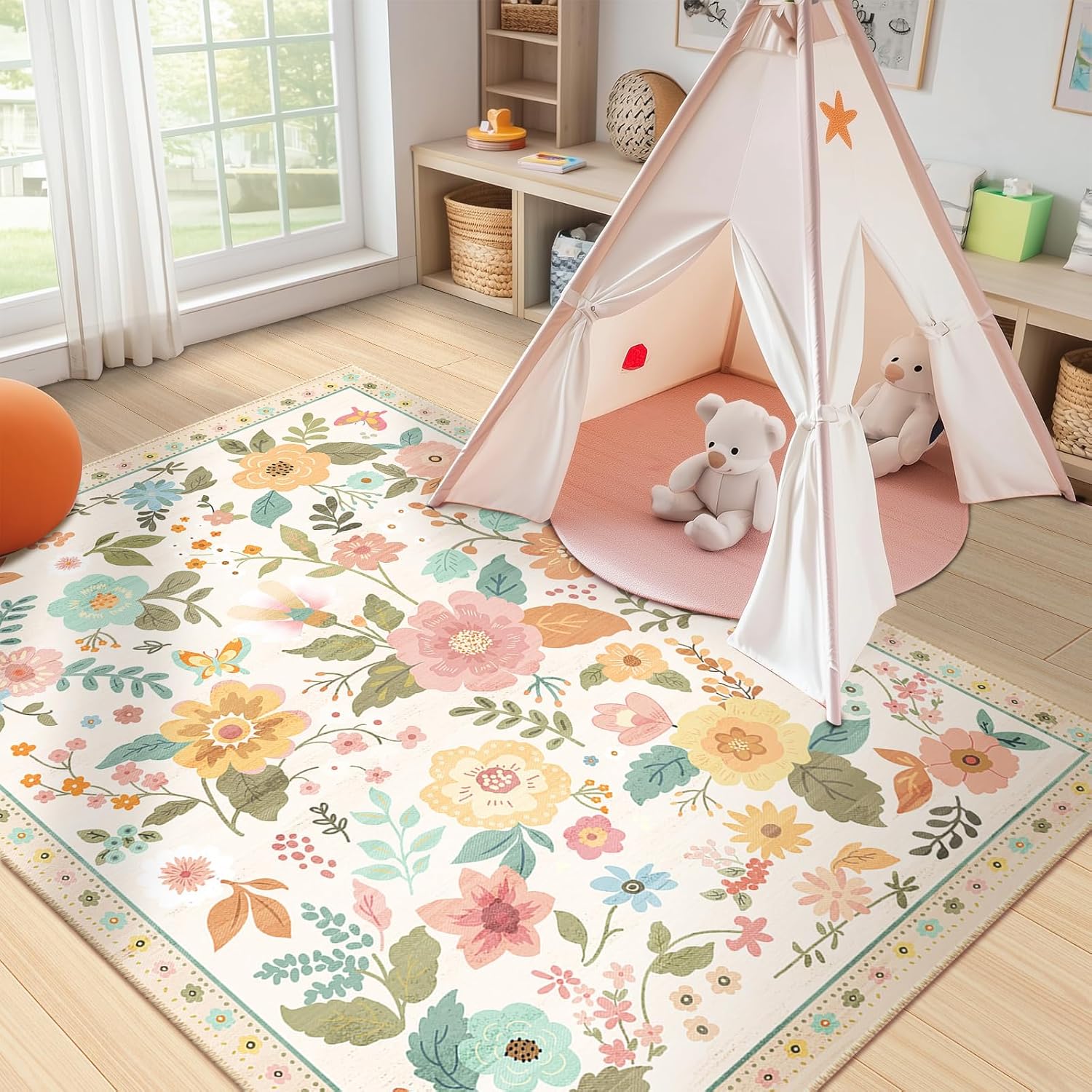 Amazon.com: RELEANY Floral 4x6 Area Rug Machine Washable Soft Print ...
