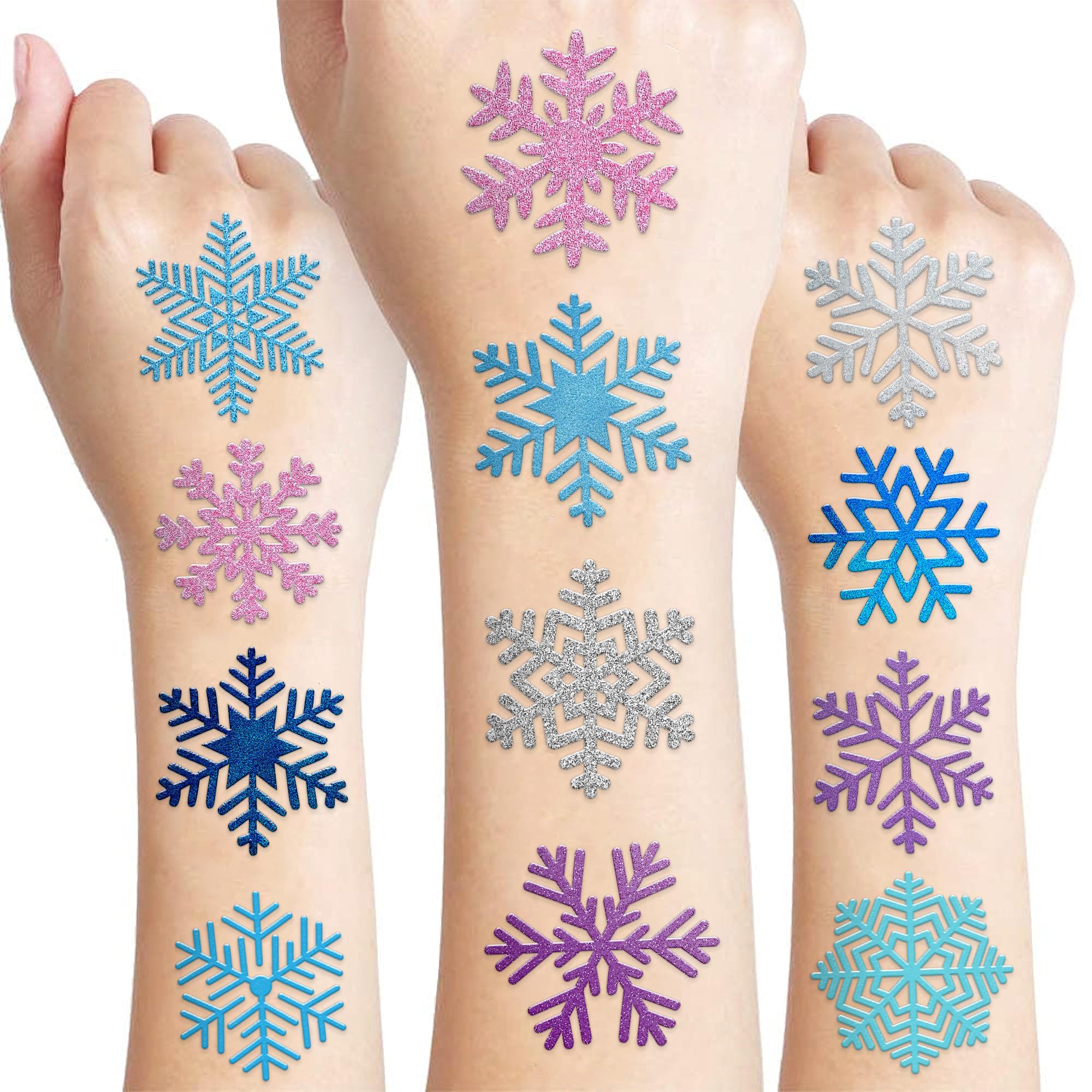 Amazon.com : 100 PCS Blue Snowflake Temporary Tattoos Sticker Winter ...