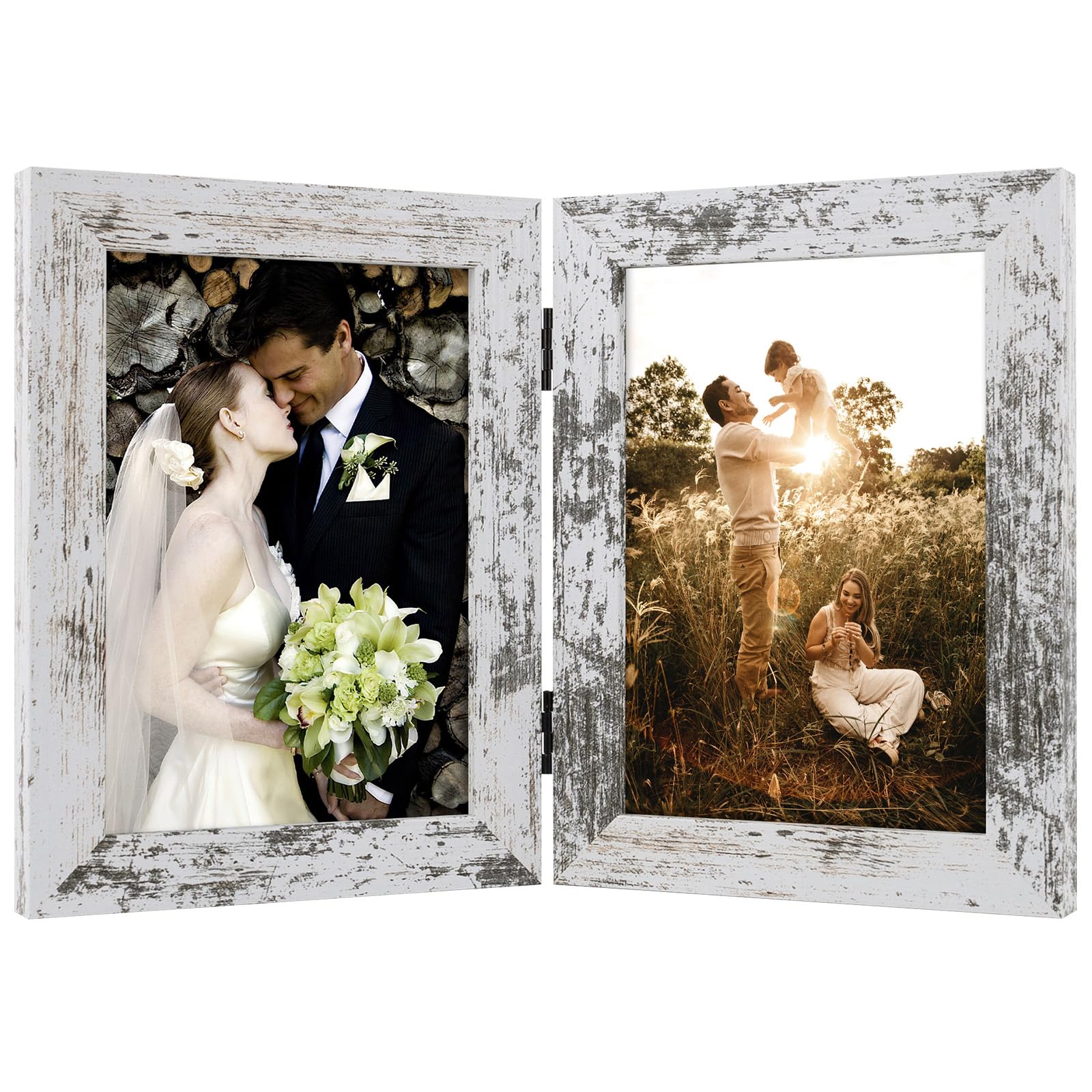 Amazon.com - Golden State Art, 5x7 Double Picture Frame Vertical Hinged ...