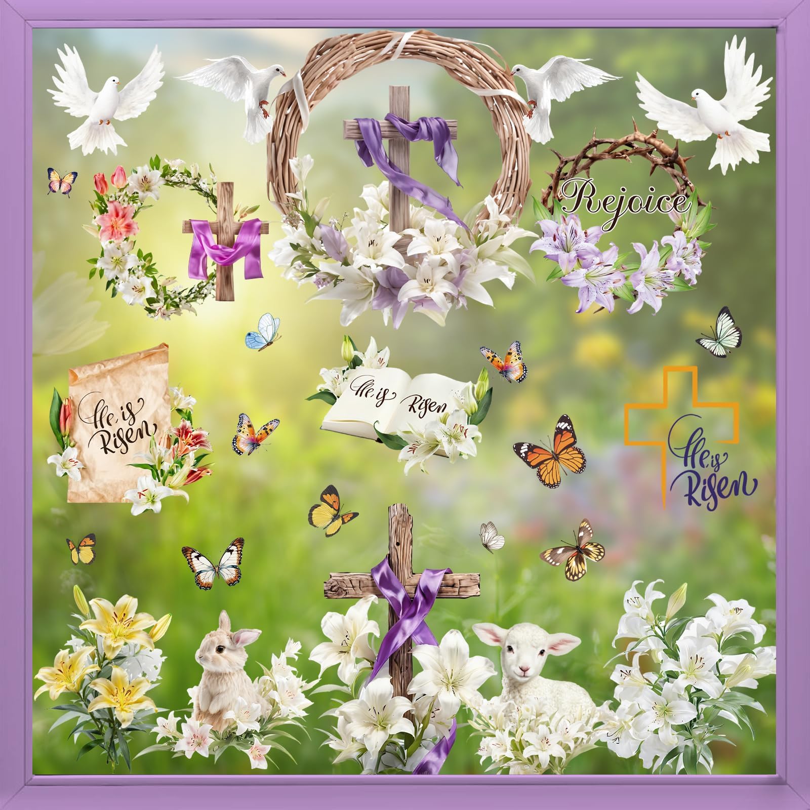 Amazon.com: Hianjoo 52 PCS He is Risen Window Clings, 9 Sheets ...
