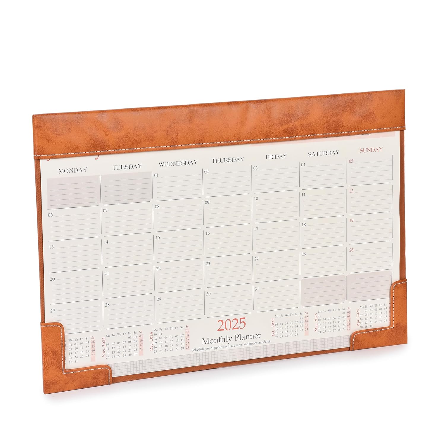 2025 Desk Calendar Faux Leather Table Planner Full of Year Monthly ...