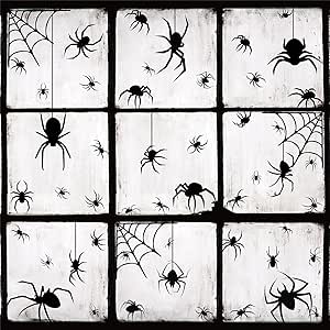 Amazon.com: AnyDesign 9 Sheet Halloween Spider Window Clings Scary ...