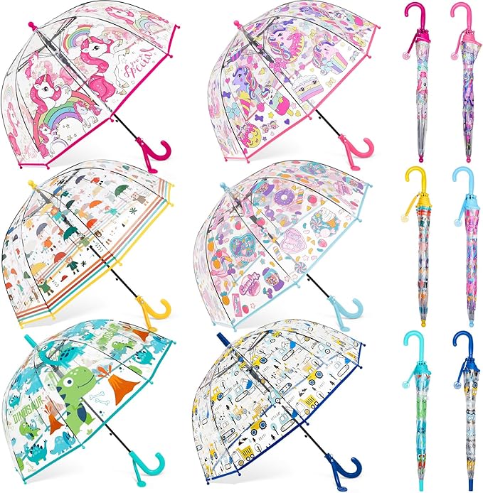 Amazon.com: Silkfly 6 Pack Kids Umbrella Kids Clear Bubble Umbrella ...