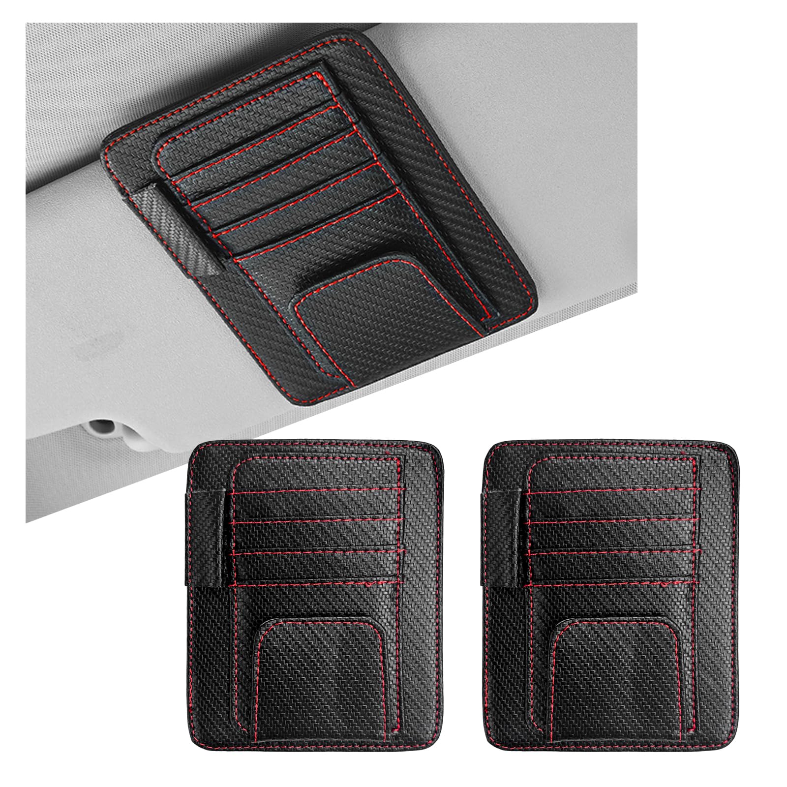 Gasedin 2 PCS Car Sun Visor Organizer Clip, Leather Sleeve Pocket ...
