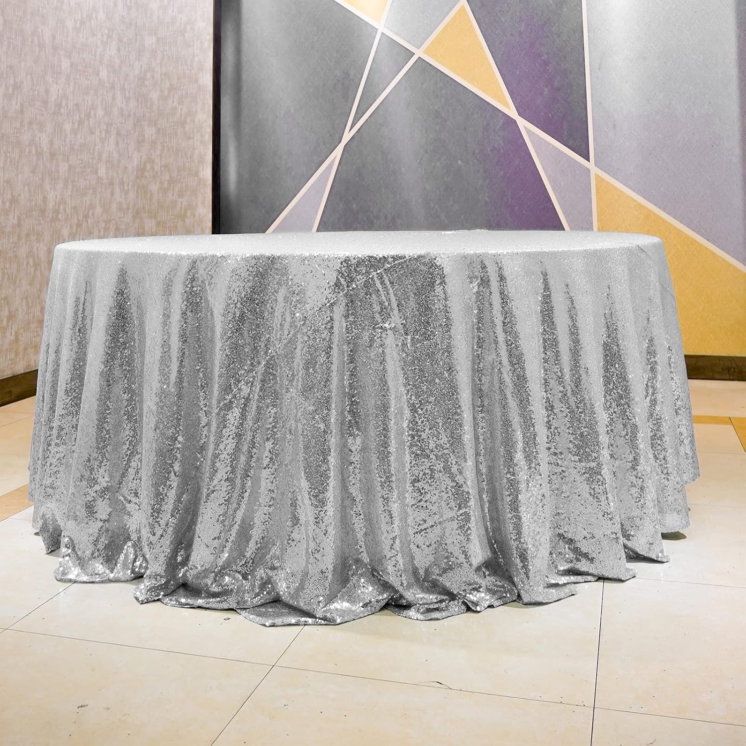 Amazon.com: WISPET Silver Sequin Tablecloth 120" Round Sparkly Drape ...
