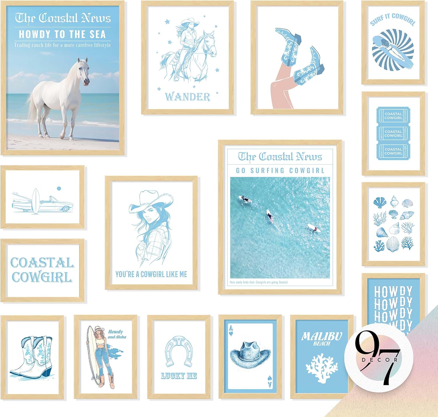 Amazon.com: 97 Decor LARGE 11x14 Coastal Cowgirl Decor Aesthetic - Blue ...