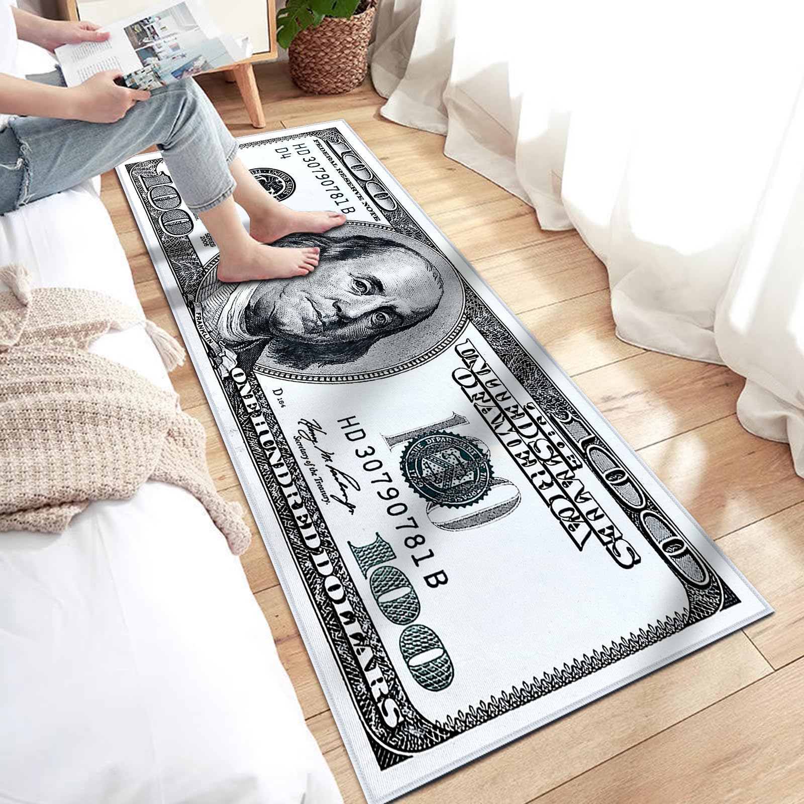 Amazon.com: 100 Dollar Bill Rug Long Runner Rug for Hallway USA Money ...