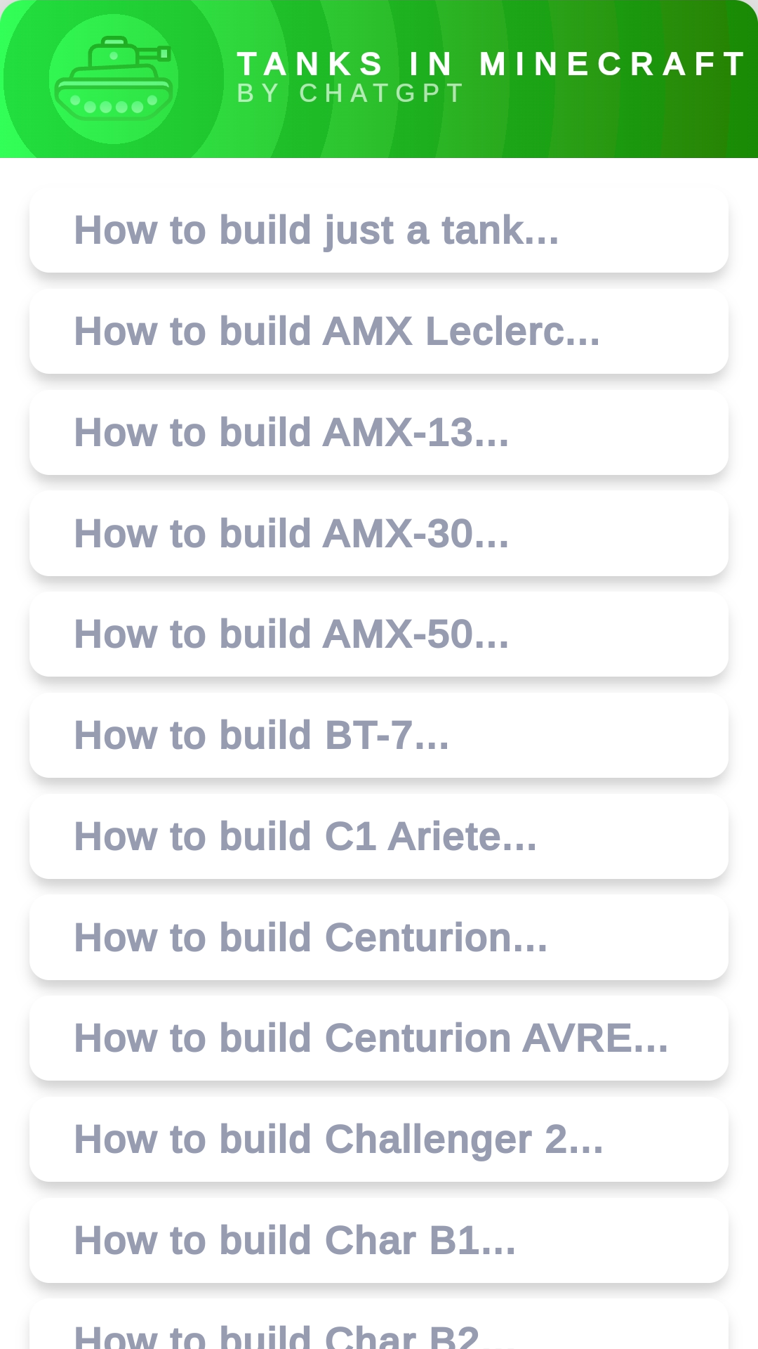 Tank Builder: Minecraft Tutorials & Guides of 50+ Realistic Tanks - App ...