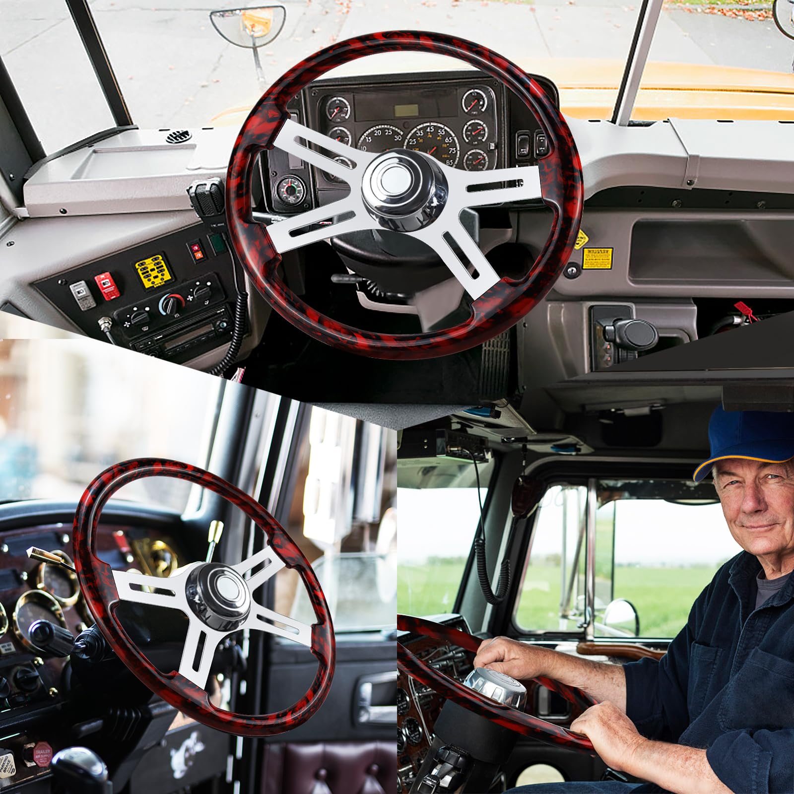 Snapklik.com : QYMOPAY 18" Solid Wood Hydro-printed Truck Steering ...