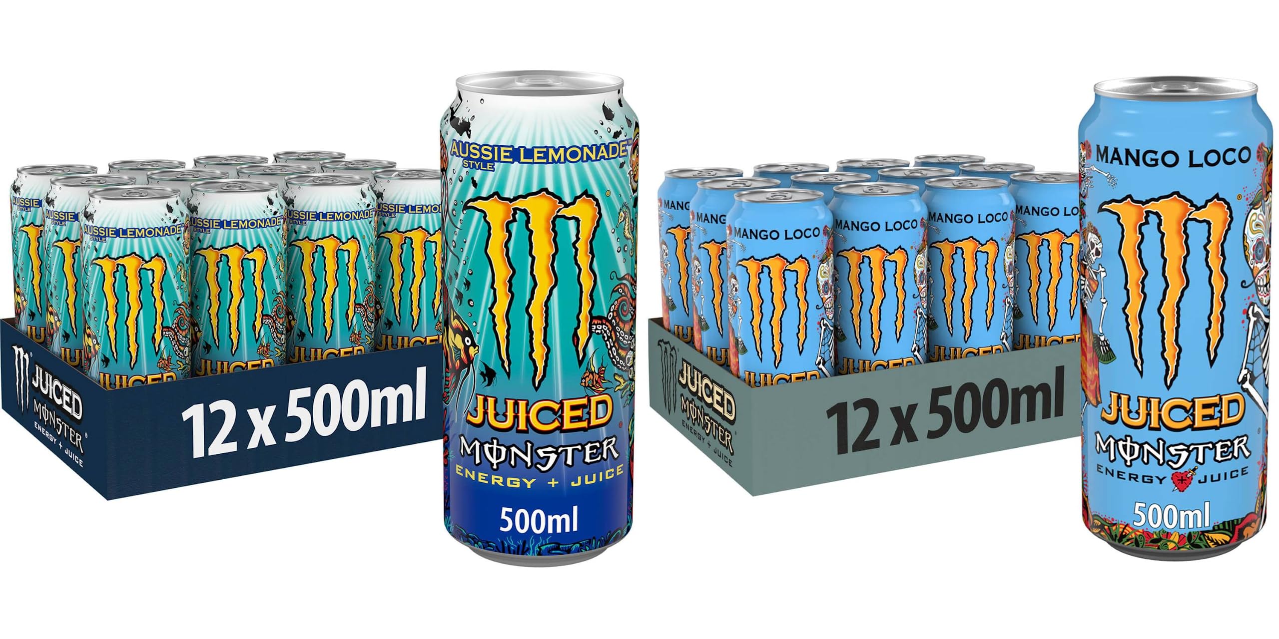 Monster Energy Drinks 24 Pack 500ml (12 Cans Aussie Lemonade & 12 Cans ...
