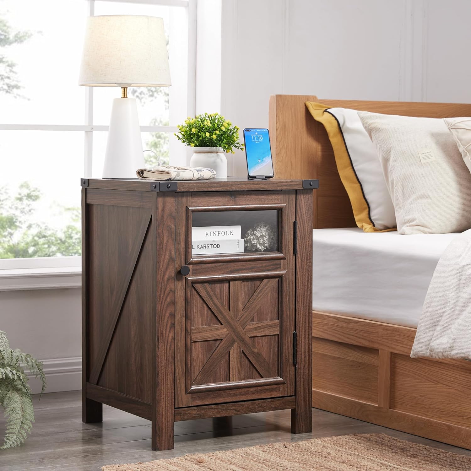 Amazon.com: JXQTLINGMU Farmhouse Nightstand with Charging Station,18 ...
