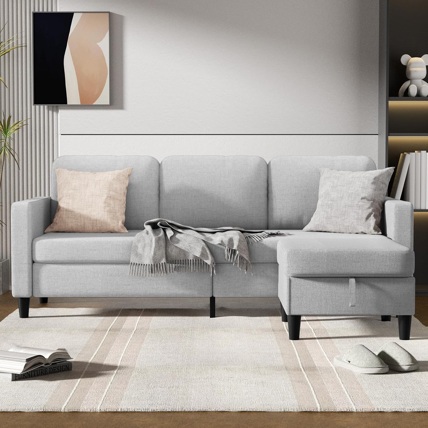 Amazon.com: PUREMIND 76 Inches Sectional Sofa Couch, Linen Fabric L ...