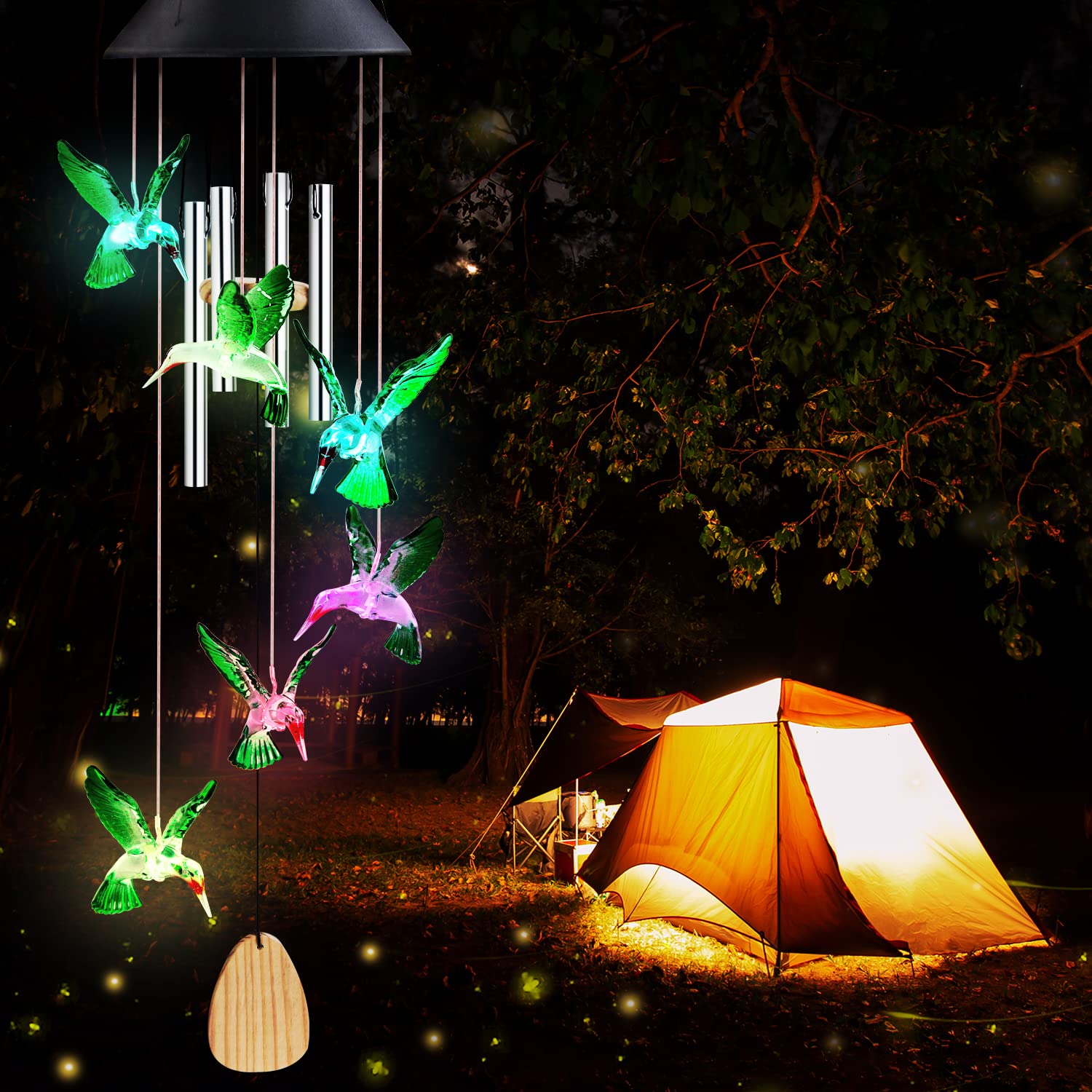 Homeforce Wind Chime - Solar Hummingbird Wind Chimes Outdoor & Indoor ...