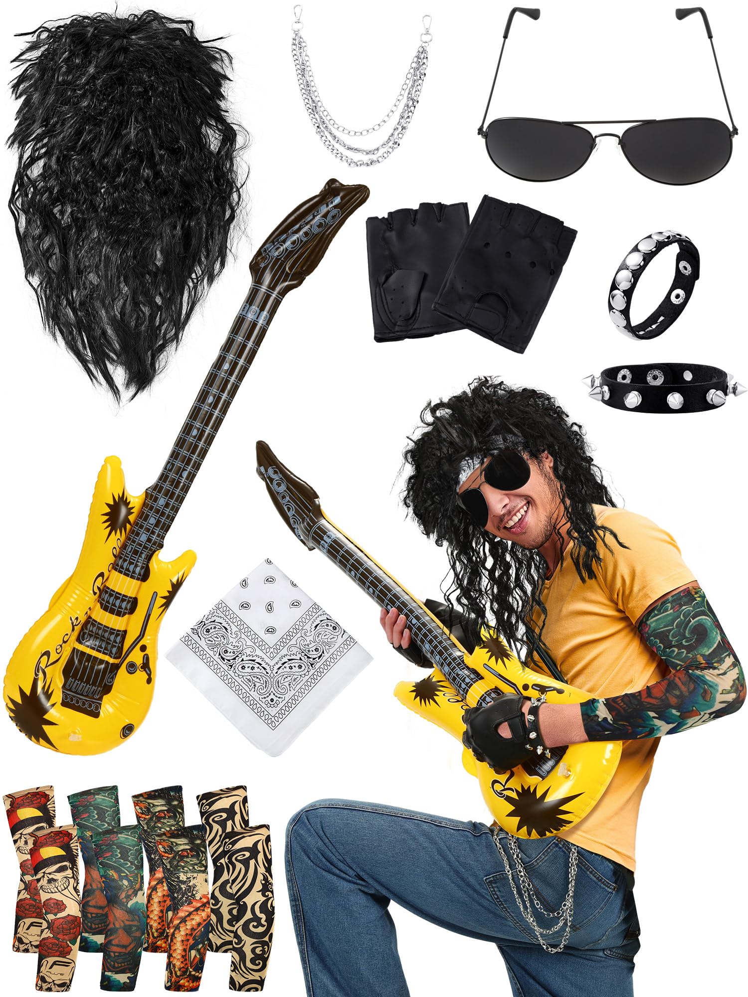Amazon.com: Mepase 12 Pcs 80s Rocker Costume for Men Including Hippie ...