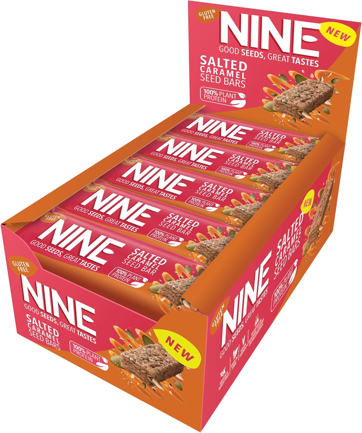 Nine Salted Caramel Seed Bar, 40 g , Pack of 20 : Amazon.co.uk: Grocery