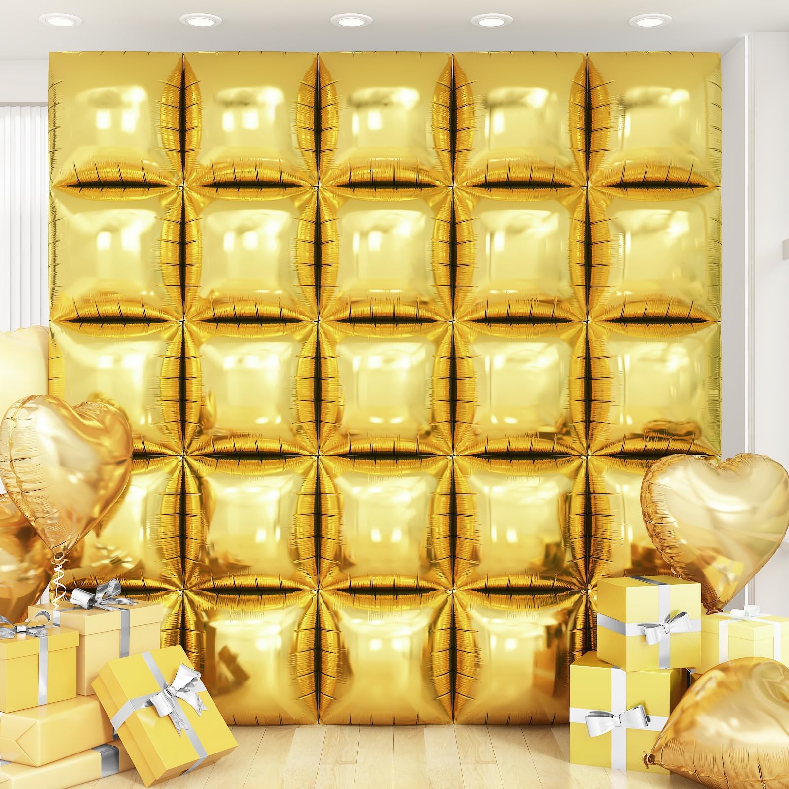 Amazon.com: Gold Silver Square Foil Balloon Wall,25Pcs Double Sided ...