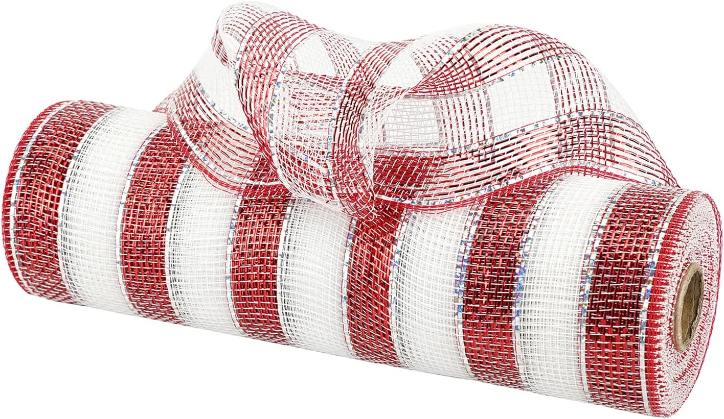 Amazon.com: 10 inch x 30 feet Deco Poly Mesh Ribbon - Metallic Foil Red ...