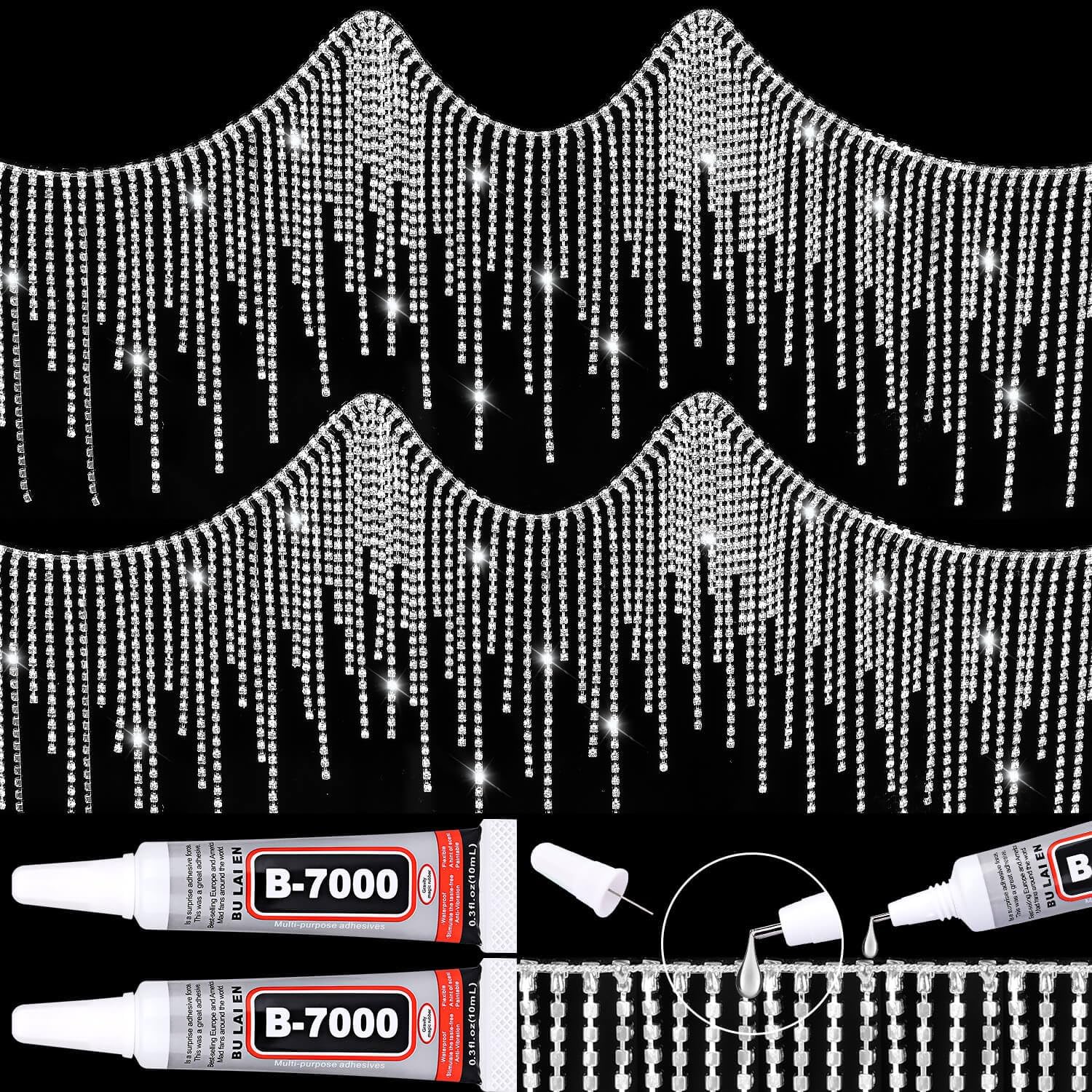 Amazon.com: ROADPLUM Rhinestone Fringe with Glue, Rhinestone Tassel ...