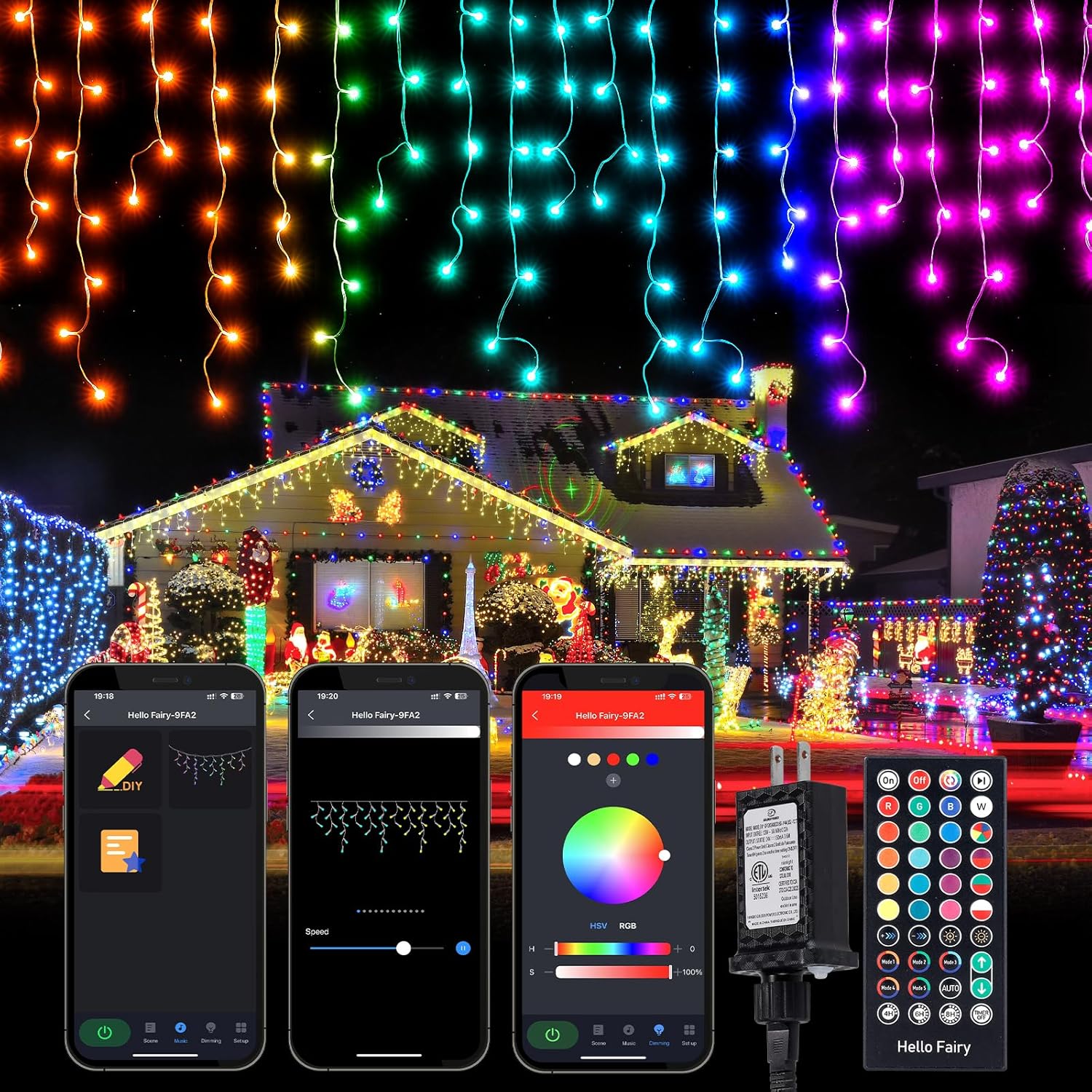 Brightown Smart Icicle Lights for Outside, 33Ft 304 LED RGB Smart ...