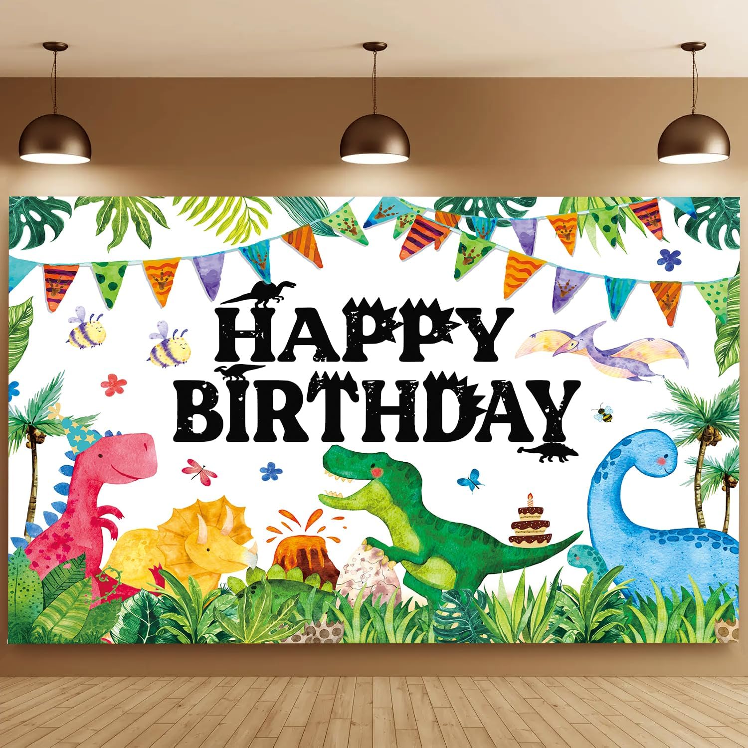 Amazon.com : Watercolor Dinosaur Backdrop Jungle Safari World Happy ...