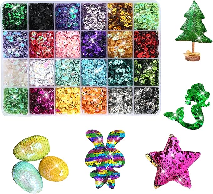 Pailletten Basteln, 24 Farben Pailletten Set mit Box 6mm Lose Craft ...