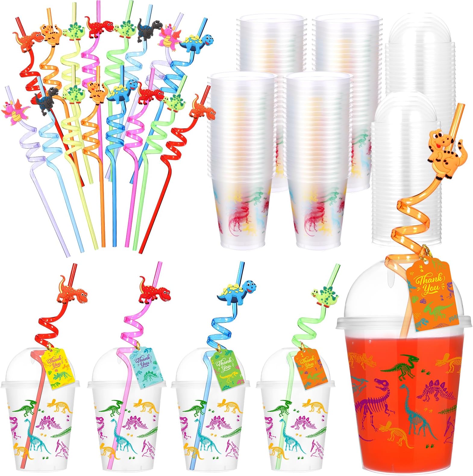 Amazon.com: Maxcheck Dinosaur Cups with Straws and Lids Dino Party ...