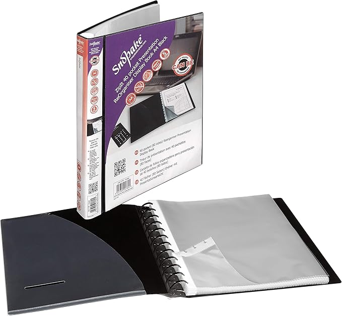Amazon.com : Snopake A4 Re-Organizer 40 Pocket Display Book - Black ...