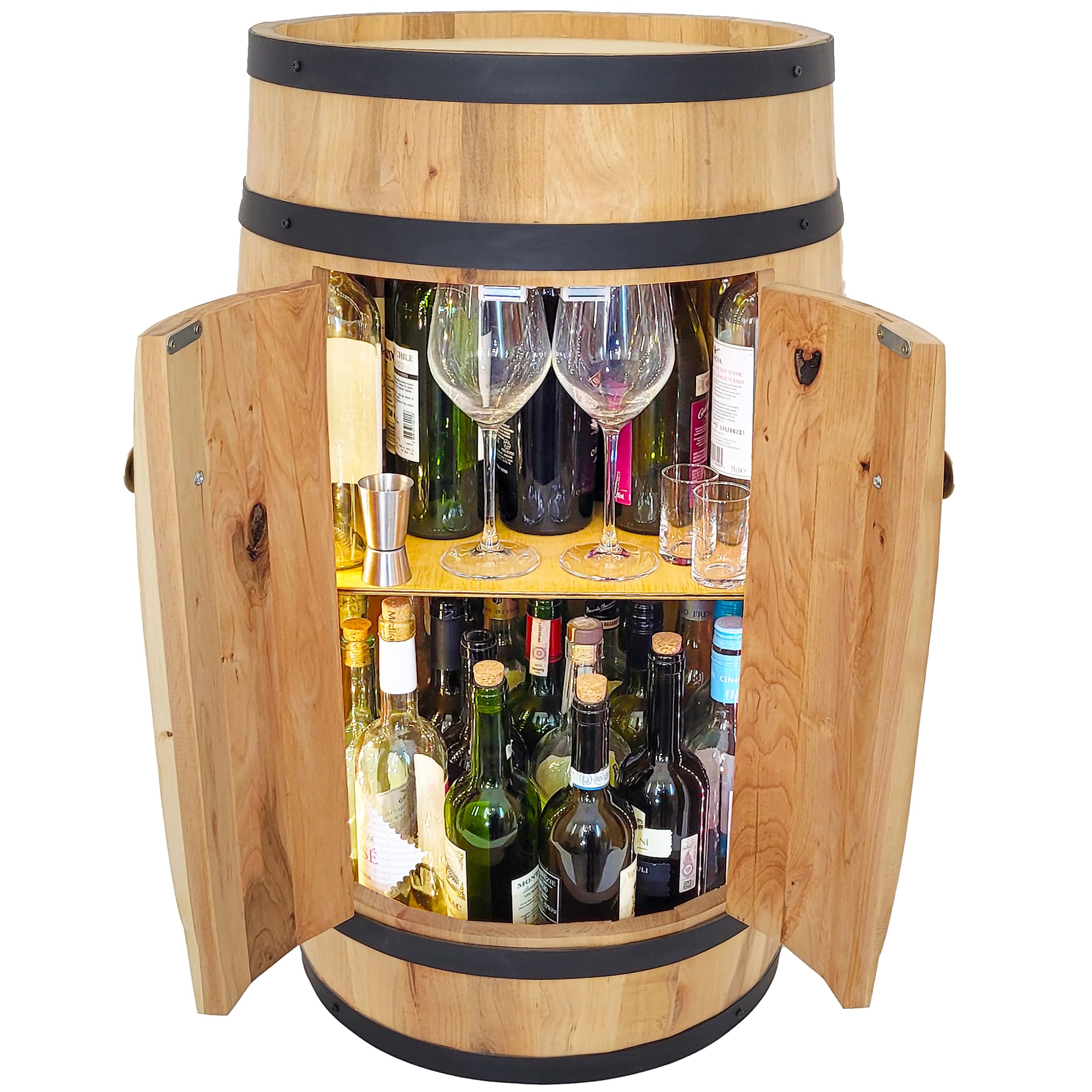 WEECO Tonneau Bar en Bois avec Portes + Éclairage LED - Casier à Vin ...