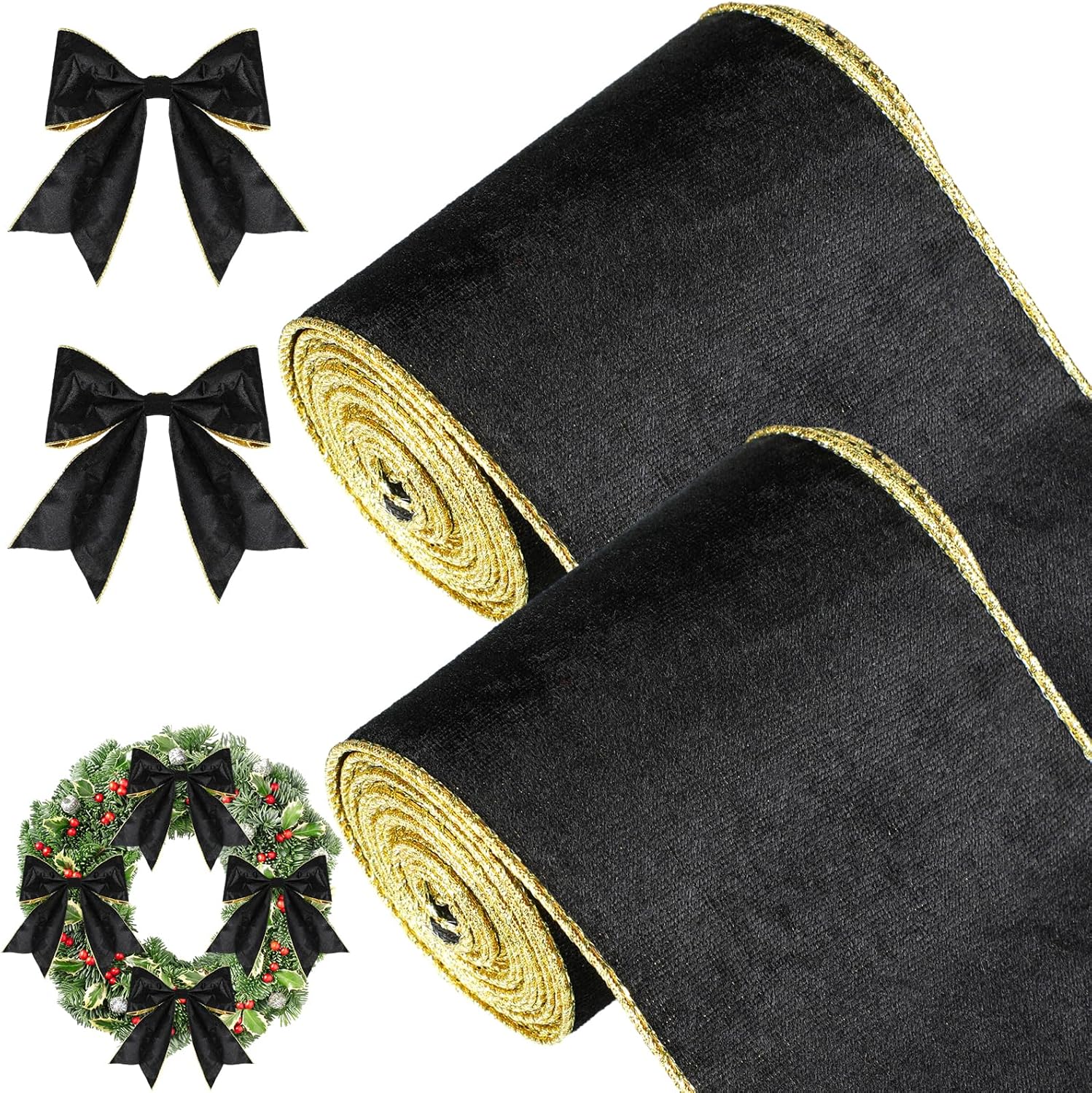 WILLBOND 2 Rolls Christmas Red Velvet Ribbon Velvet Wired Edge Ribbon ...