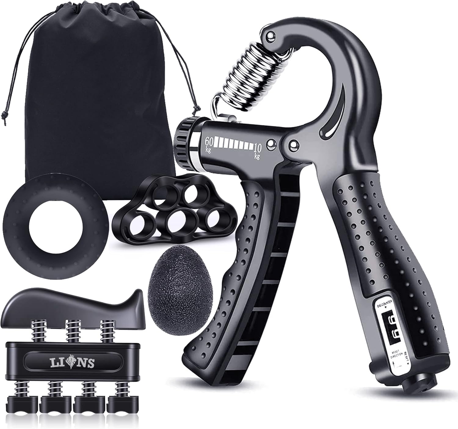 Lions Hand Grip Strengthener Set - Adjustable Hand Gripper with 10-60 ...