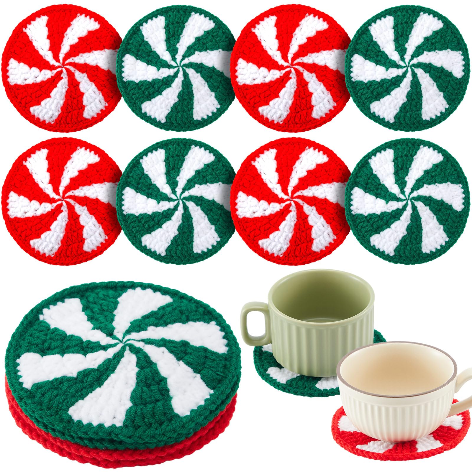 Amazon.com: Hushee 8 Pcs Crochet Christmas Candy Coasters 4.72inch ...