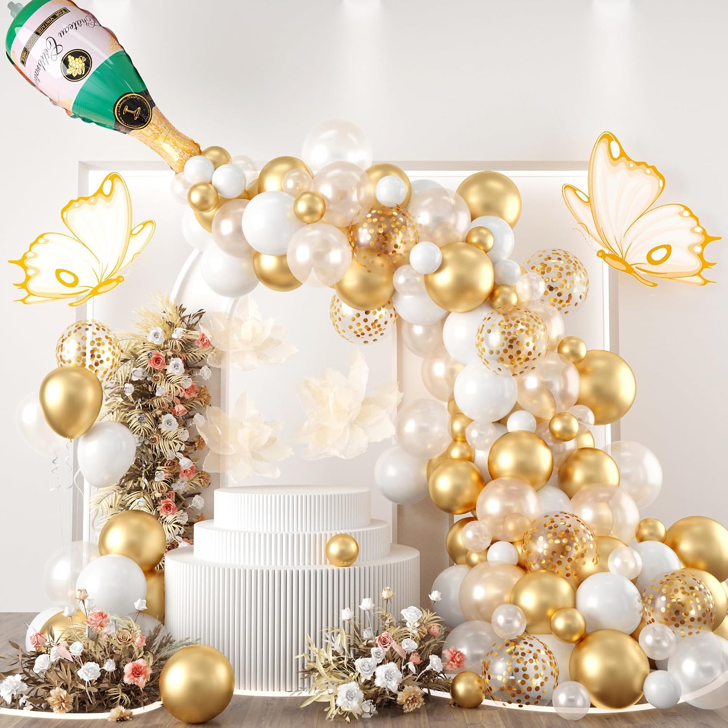 Amazon.com: Gold White Balloon Arch Kit, 111 PCS White Gold Balloon ...