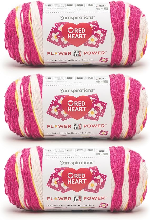 Amazon.com: Red Heart All in ONE Flower Power Peony pop Yarn - 3 Pack ...