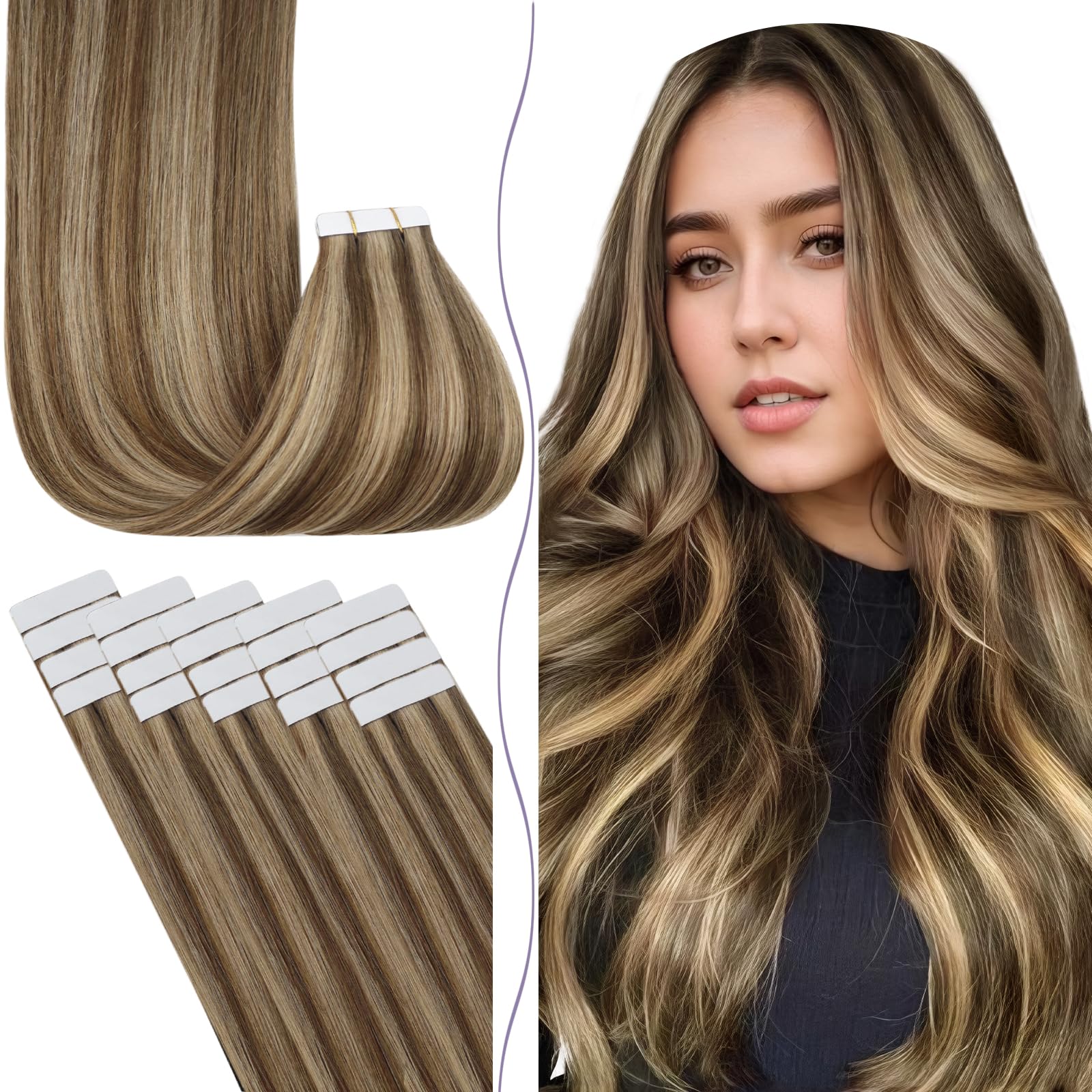 Amazon.com : Fshine Remy Tape in Hair Extensions12 Inch Tape Hair ...