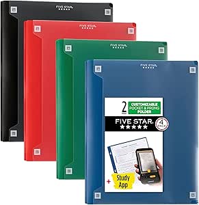 Five Star 2 Pocket Folder with Prong Fasteners, 4 Pack, Folder with ...