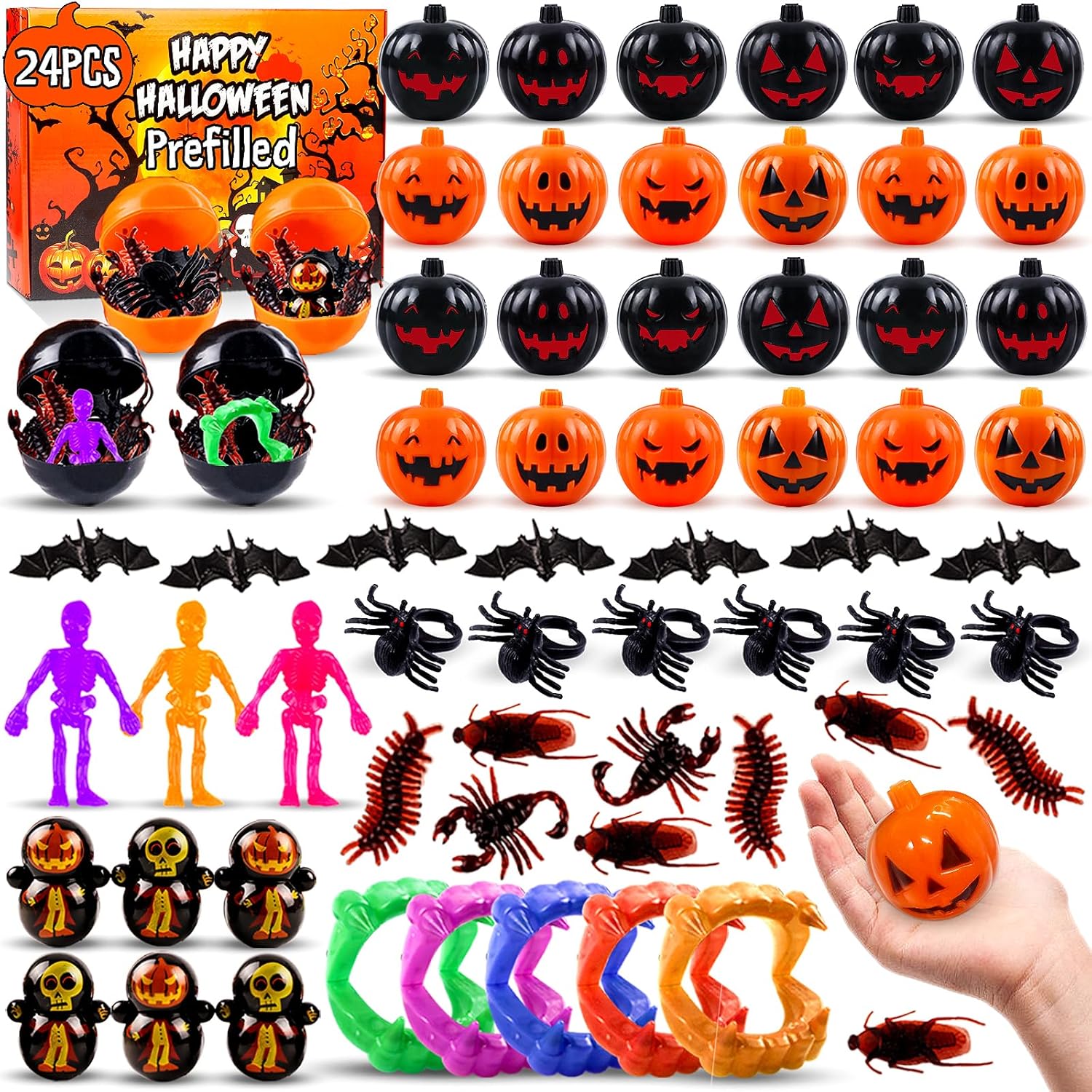 Amazon.com: Halloween Party Favors for Kids,24 Pack Prefilled Pumpkin ...