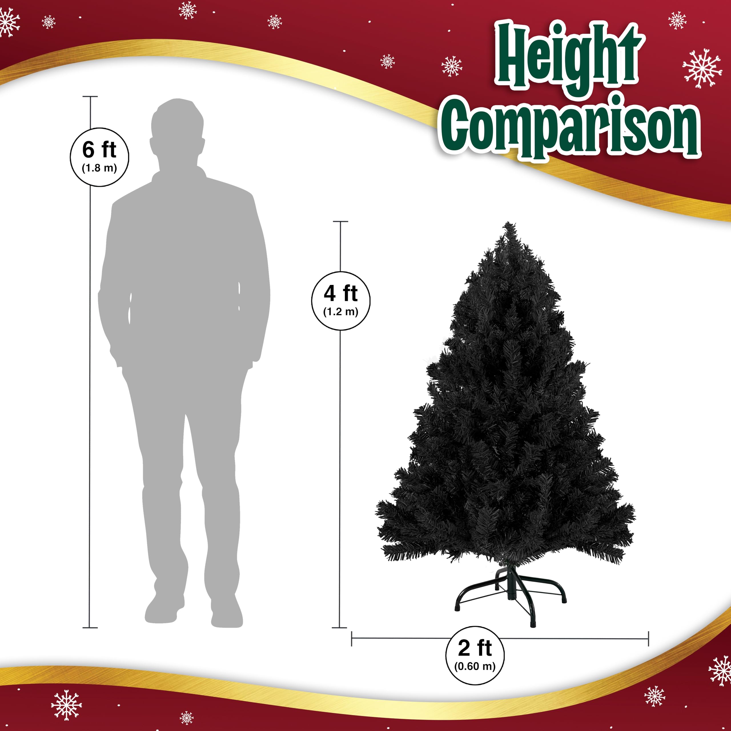 Snapklik.com : 4ft Black Christmas Tree - Premium Hinged Artificial ...