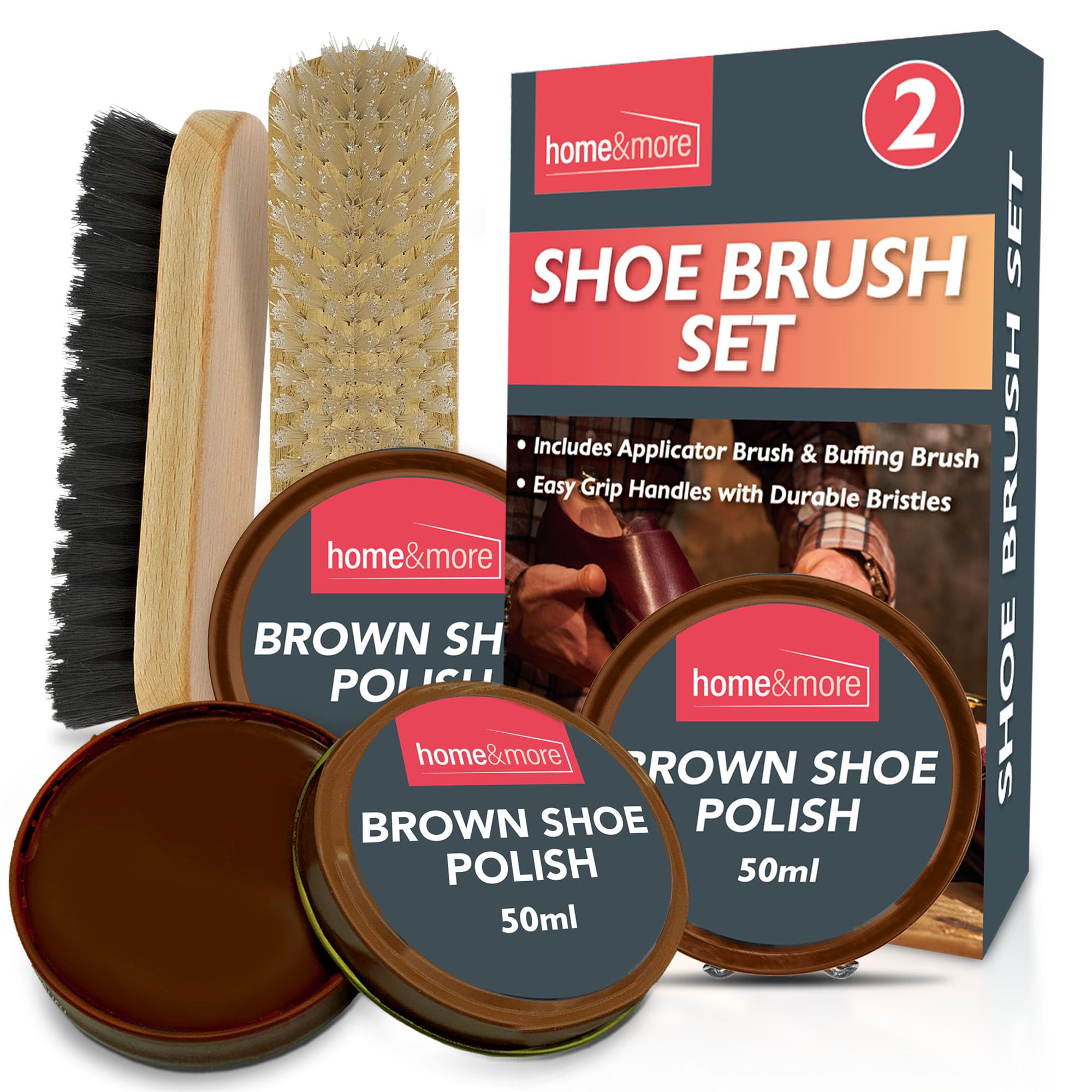 2pk Shoe Brush Set & 3 Brown Shoe Polish | Brown Shoe Polish Kit | 2 ...
