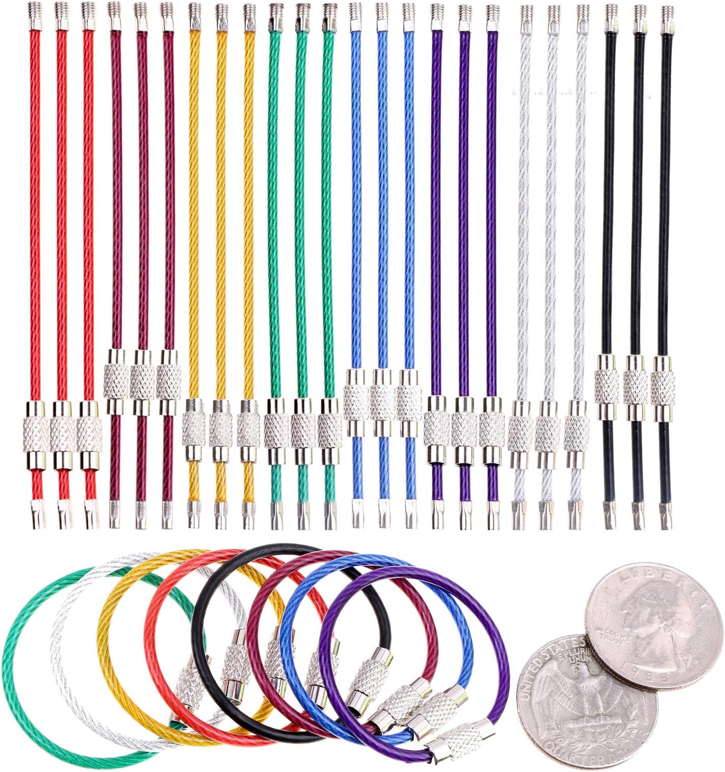Wisdompro Keychain, 20 Pack of 4.3 Inches Stainless Steel Wire Key Ring ...