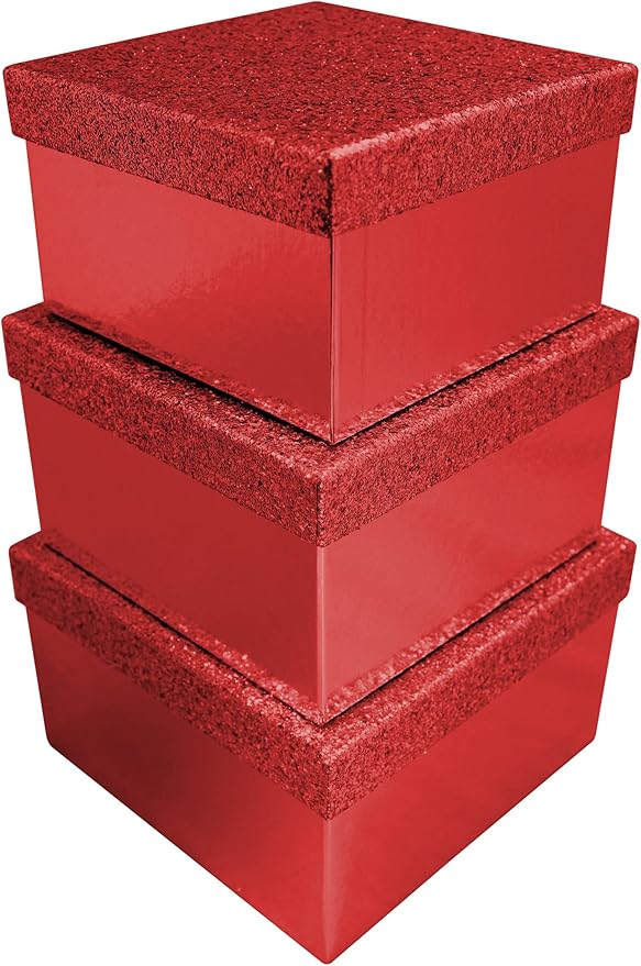 Eurowrap Christmas Red Sparkly Set of 3 Gift Storage Boxes : Amazon.co ...