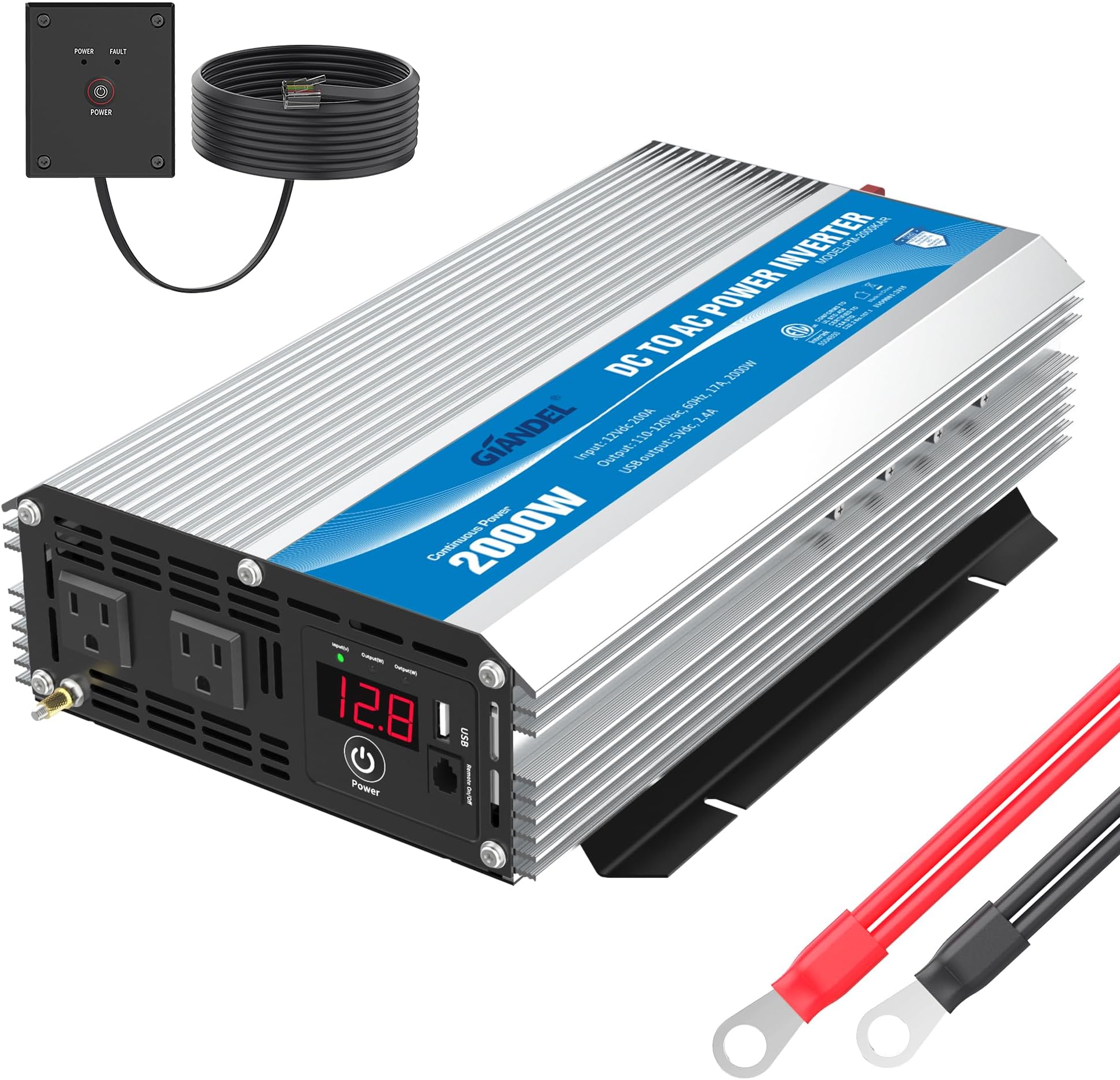 GIANDEL 2000 Watt Power Inverter 12V DC to 110V 120V AC Listed by CETL ...
