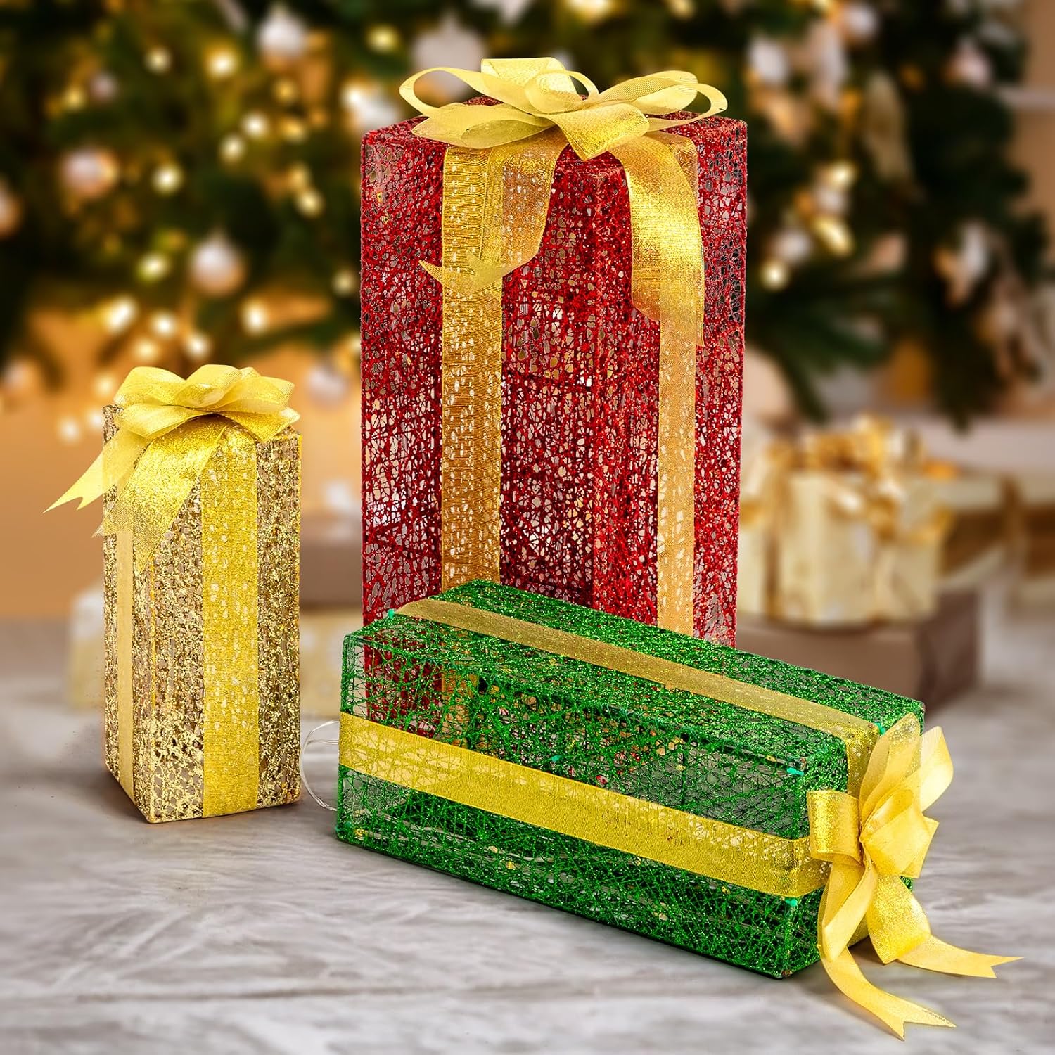 Amazon.com: Present Boxes Ornament Decorations,Lighted Gift Boxes Set ...