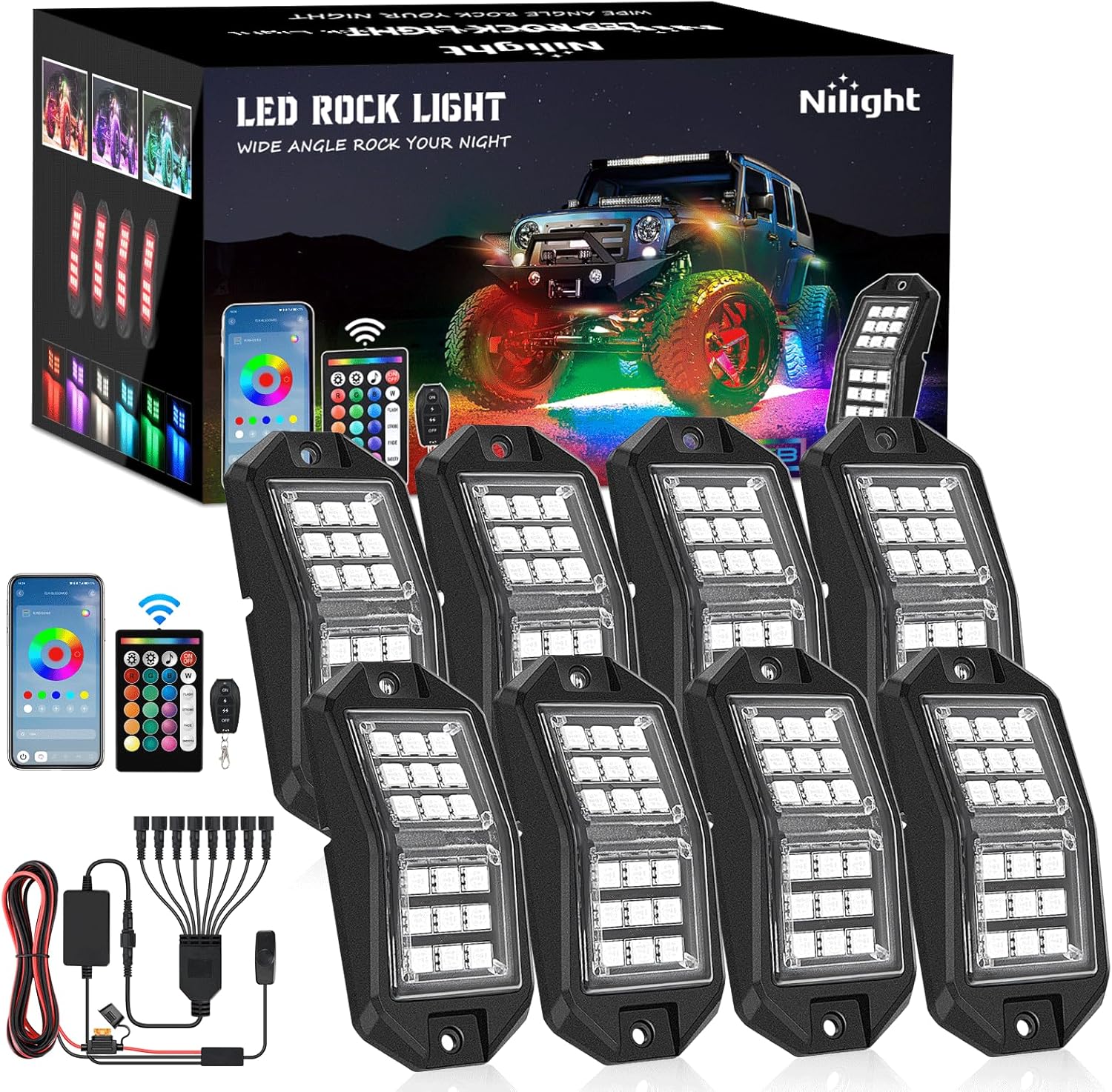 Amazon.com: Nilight RGB LED Rock Lights Kit 8 PCS 18LED Wide Angle ...