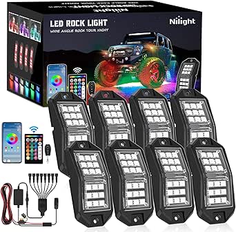 Amazon.com: Nilight RGB LED Rock Lights Kit 8 PCS 18LED Wide Angle ...